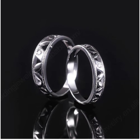 18К цагаан алтаар бүрсэн моиссанит алмаз хуримын хос бөгж